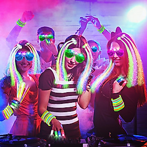 SHQDD158 PCS Glow in the Dark Party Supplies,14PCS LED Glasses, 30LED Finger Lights, 14LED Light Hairs and 100PCS Glow Sticks Bracelets, New year Party Favors for New Year, Wedding, Concert,Neon Party