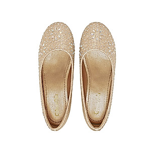 DREAM PAIRS Girls Dress Shoes Slip-on Rhinestone Glitter Ballet Flats for Wedding, Party, Birthday, Prom, Little Kid/Big Kid,Size 2 Little Kid,Nina-100-Gold Glitter,NINA-100