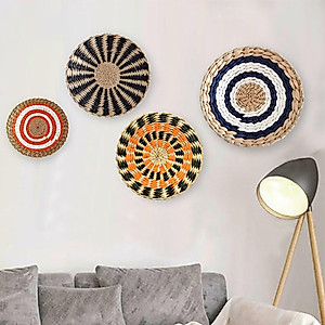 Walbest Woven Basket Hanging Wall Decor - Round Handmake Decorative Seagrass Boho Wall Art Baskets - Ethnic Art Style Natural Hanging Wicker Rattan Plates H 20cm