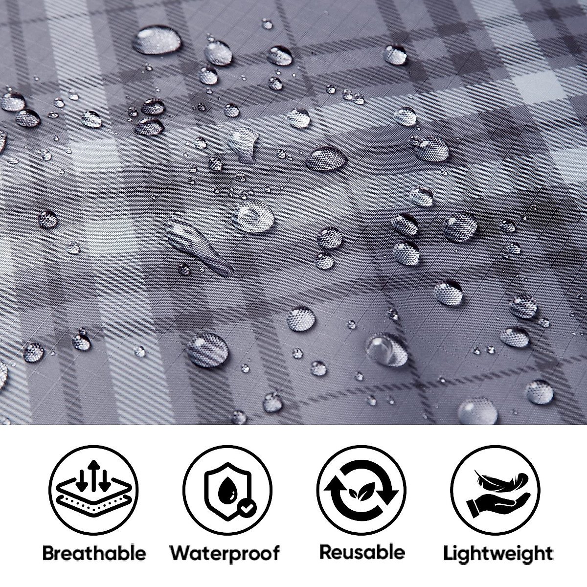 PTEROMY Hooded Rain Poncho for Adult with Pocket, Waterproof Lightweight Unisex Raincoat for Hiking Camping Emergency (Grey Grid)