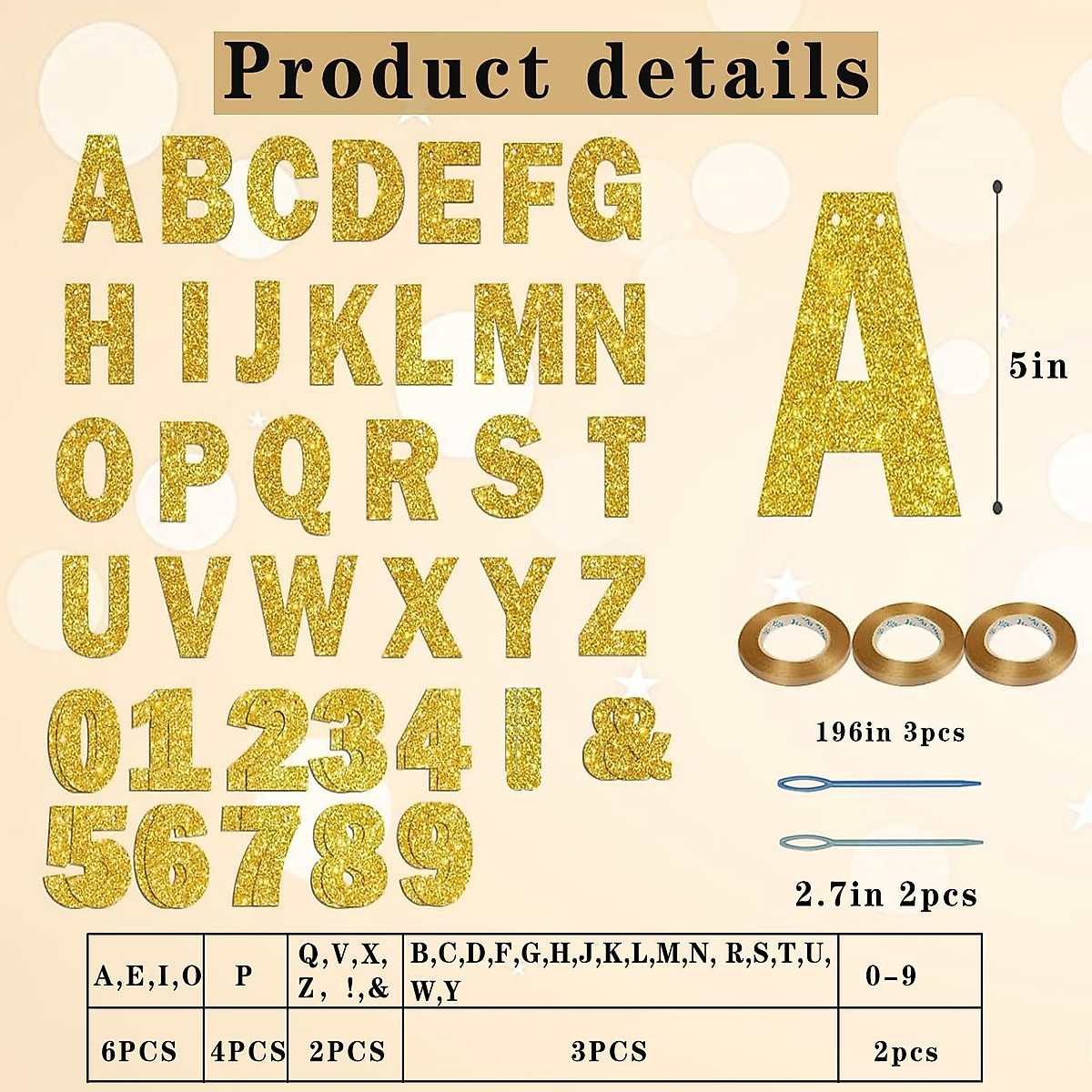 116 Pcs DIY Glitter Customizable Banner Kit Custom Banner Including 111 Letters and Numbers 3 Rope and 2 Threading Device for Personalized Decor for Graduation Decoration Birthday Banner (Golden)