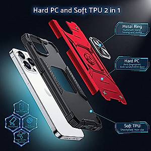 Anqrp Designed for iPhone 12 & iPhone 12 Pro Case, Military Grade Protective Phone Case Cover with Enhanced Metal Ring Kickstand [Support Magnet Mount] Compatible with iPhone 12/12 Pro, Red