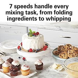 Hamilton Beach Electric Stand Mixer, 4 Quarts, Dough Hook, Flat Beater Attachments, Splash Guard 7 Speeds with Whisk, Rose