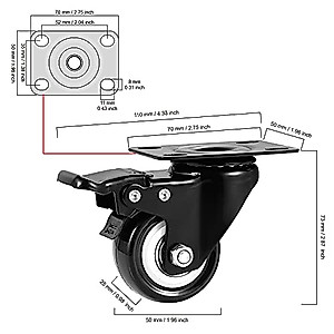 Caster Wheels, 2 inch Casters, Casters Set of 4 Heavy Duty - CLOATFET Locking Casters, Swivel Casters with Brake (Top Plate), Non Marking Black Castor Wheels for Cart Furniture Workbench
