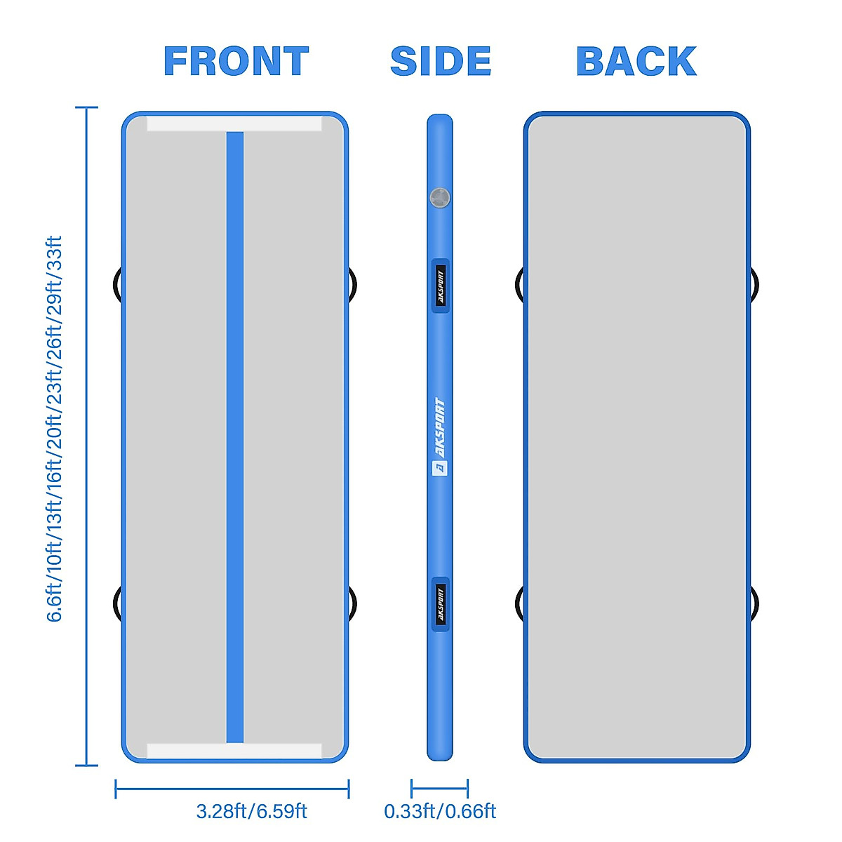 AKSPORT 10ft Air Mat Tumble Track Tumbling Mat for Gymnastics Inflatable Gym Mats with Air Pump for Home Use Cheerleading Training (light blue)