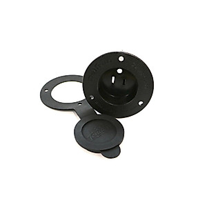 Battery Tender Marine AC - Black Plug Power Port Receptacle - AC Power Flanged Port Inlet Plug - High Grade AC Electrical Connection Adapter with Cap Cover for Boats - 024-0004-BK