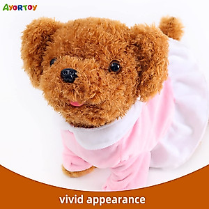 AYORTOY Interactive Plush Toy Teddy Dog, Electronic Stuffed Animal Toy Companion, Walking, Singing, Repeating What You Say, Waist Wagging, Ear Moving, Gift for Girls Kids Toddler, 11.4", Pink