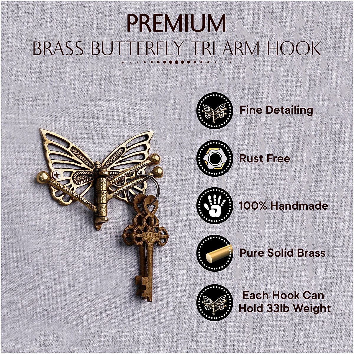 Indian Shelf Brass Butterfly Swivel Tri Arm Hook Foldable Decorative Wall Hooks 3 Prong Wall Hooks Vintage Towel Hooks Gold Coat Hooks Robe Hook Folding Coat Hooks Hangers