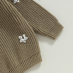 Toddler Baby Girl Boy Knit Sweater Round Neck Long Sleeve Pullover Sweatshirt Fall Winter Clothes (Flower Khaki, 2-3 Years)