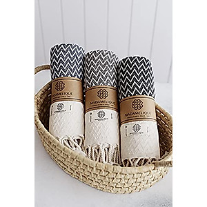 Madamelique Exclusive Hand Towels Set of 2-18 x 40 Inches - Decorative Bathroom Peshtemal Towel for Hand, Face, Hair, Yoga, Tea, Dishcloth, Kitchen and Bath - 100% Pure Cotton (Black)