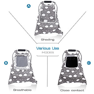SJEhome Car seat Covers for Babies boy Girl,Light Weight Muslin,Carseat Canopy for Newborn Infant Carrier,2 Layers Windows of Mesh/Fabric,Fit All Baby Car Seat,Grey/Cloud