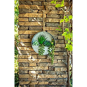 Flora Bunda Modern Artificial Succulent in 8 inch Hanging Galvanized Tin Wall Planter, Boho Wall Decor, Hanging Fake Plants Cactus for Home, Office