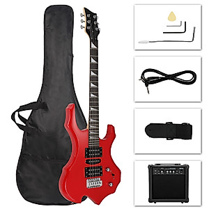 Ktaxon Burning Fire Design Electric Guitar Kit, 36-inch HSH Pickup Electric Guitar Beginner Guitar Set with Amplifier, Rosewood Fingerboard, 5-Ways Pickup Switch (Red)
