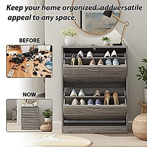 FUFU&GAGA Shoe Cabinet with 2 Flip Drawers for Entryway, Modern, Freestanding Rack Storage Organizer (22.4”W x 9.4”D x 29.5”H) (Light Grey)