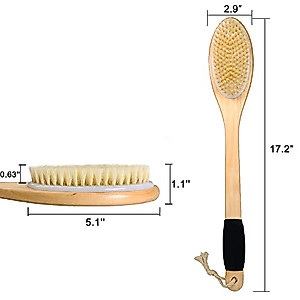 OWIIZI Bath Brush Wooden Curved Long Handle Antiskid Shower Brush for Exfoliating, Natural Bristle Scrubber for Back Use Wet or Dry