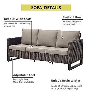 HUMMUH 7 Piece Patio Furniture Set PE Wicker Outdoor Couch,Patio Swivel Rocker Chairs and Ottomans Tables for Porch,Garden,Backyard