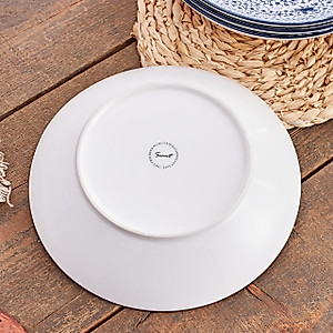 Swuut Ceramic Pasta Bowls Set,Blue and White 8 inch Salad Bowl Floral Dinner Shallow Plates Set of 4, Serving Bread Appetizer Dessert Snack (8 Inch)