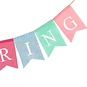 Rainlemon Rustic Linen Happy Spring Banner Fireplace Mantel Bunting Garland Decoration