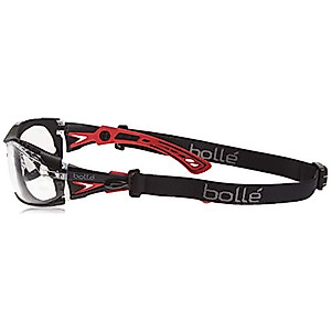 Bolle Safety Rush+ Safety Glasses Platinum® with Assembled Foam and Strap, Black & Red Frame, Clear Lenses