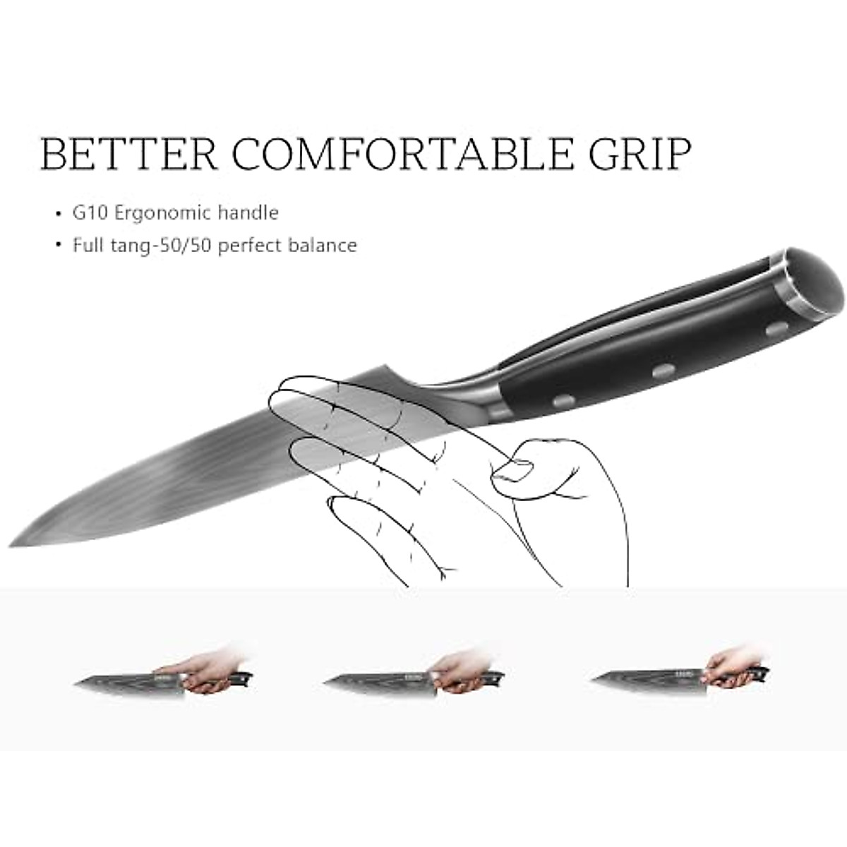 enowo Damascus Chef Knife 8 Inch, Japanese VG-10 Stainless Steel with Premium G10 Handle&Triple Rivet, Razor Sharp Kitchen Knife,Gift Box,Ergonomic,Superb Edge Retention, Stain & Corrosion Resistant