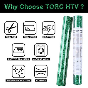 TORC Green Glitter HTV Heat Transfer Vinyl Roll 12 inch x 5 ft Iron on Vinyl for T Shirts Crafts Cricut Christmas