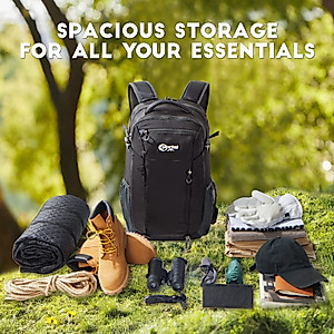 PORTAL 35L Waterproof Hiking Backpack, Lightweight Backpack for Camping Outdoor Sports Travel Daypack Black