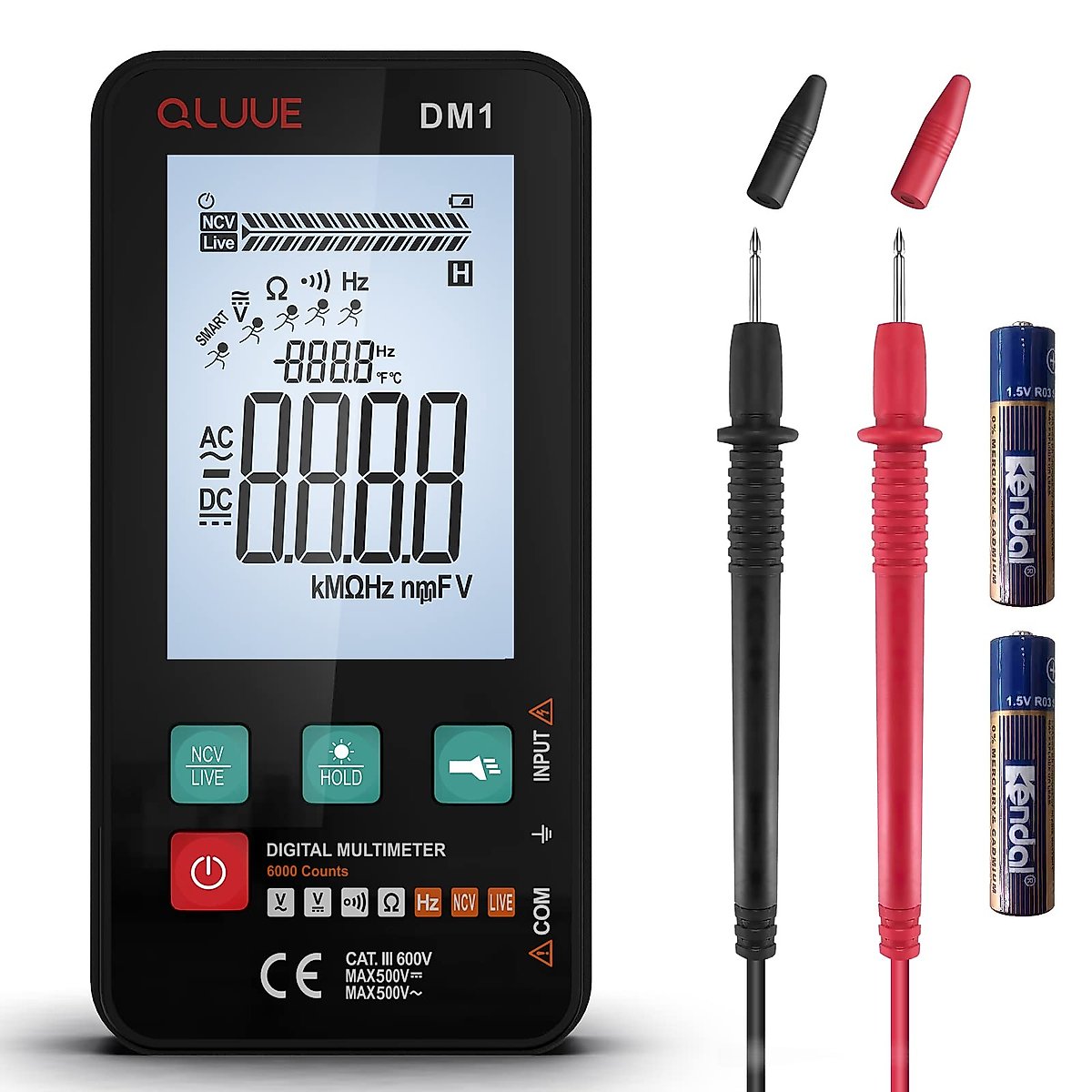 QLUUE Digital Multimeter, 5999 Counts Multimeter with Smart Mode, NCV Test, DC/AC Voltmeter Tests Voltage, Resistance, Frequency, Continuity and Live Cables, Multi Tester for Household, Automotive