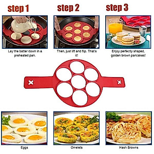 MOUMOUTEN Omelette Ring for Griddle, Silicone Round Egg Rings, Kitchen Non Stick Griddle Egg Rings with Handles, Mini Pancake Mold, Diy Baking Tools 7 Circles
