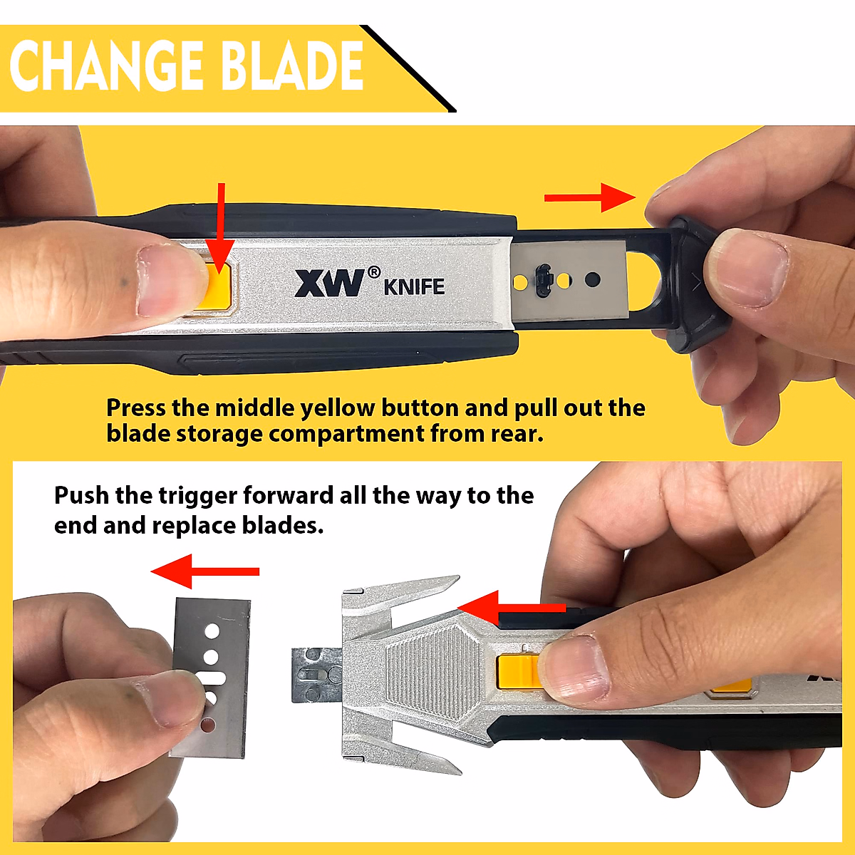 XW Heavy Duty Scraper Utility Knife with Safety Box Cutter, 2-in-1 Tool with 10 Spare SK2 Blades in Storage