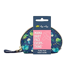 Itzy Ritzy Everything Storage Pouch; Small Zipper Pouch Holds 2 Pacifiers; Snap Handle Attaches to Diaper Bag, Stroller or Purse; Holds Earbuds, Chargers, Change or Disposable Bags (Dinosaur)