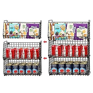X-cosrack Stackable Pantry Baskets Household Food Storage Organizer with Handles 3 Pack-15.7 Wide, Foldable Snack Rack Stand with Open Front Stacking Farmhouse Bins for Countertop Cabinets Kitchen