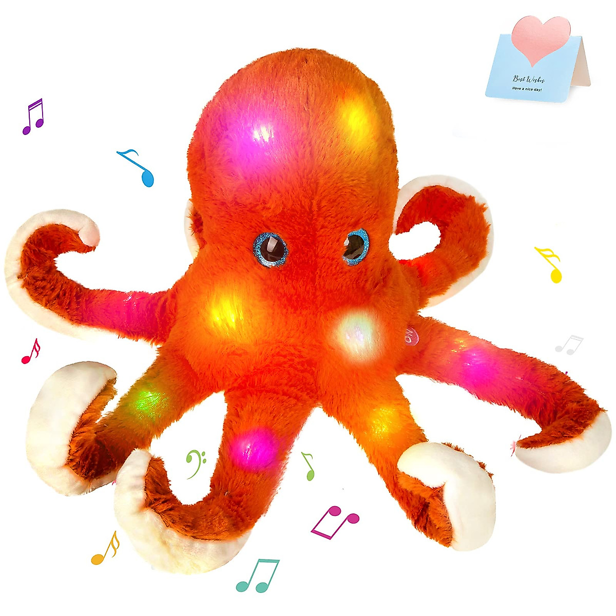 Glow Guards Musical Light up Octopus Stuffed Ocean Life LED Soft Plush Toy with Night Lights Lullaby Glow in The Dark Christmas Birthday Gifts for Toddler Kids