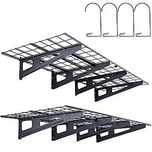 VEVOR Garage Shelving Wall Mounted, 2 x 4 ft Heavy Duty Garage Wall Shelves, 500 lbs Load Capacity Garage Storage Rack Floating Shelves, 2 Pack, Suitable for Shop, Shed, Garage Storage