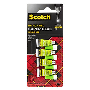 Scotch Super Glue Gel, 4-Pack of Single-Use Tubes, .017 oz each, Fast Drying, No Run Gel Formula (AD119)