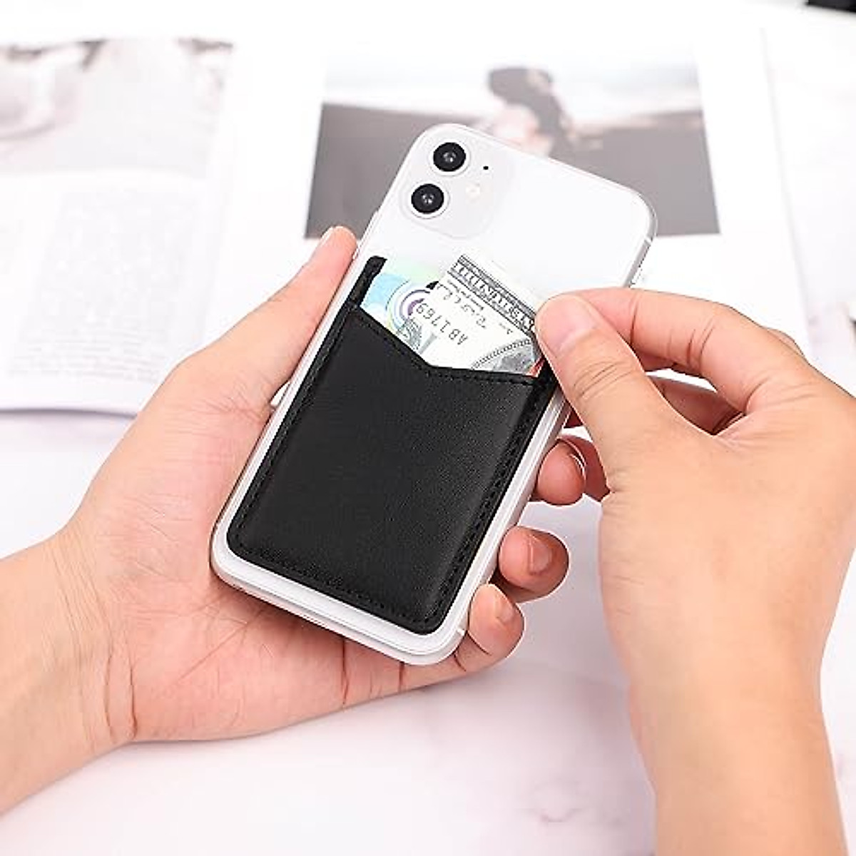 Fulgamo 2Pack Phone Wallet,Leather Phone Card Holder Adhesive Stick On Credit Card Pocket for Back of Phone Case iPhone and Android-Black