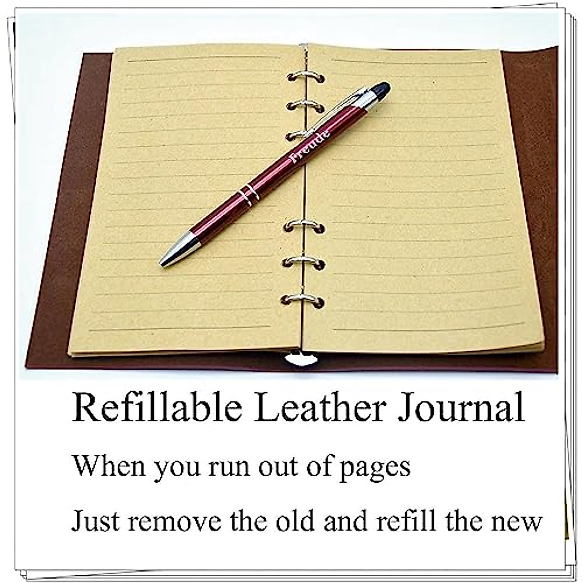 Refillable Leather Journals Notebook A6(7×5inch) Lined Paper Travel Diary Women's Small Pocket Notebook, Journals to Write in for Women Best Gift for Teens(Wine Red)