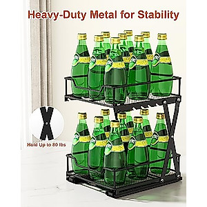Metal Under Sink Organizer, 2 Tier Pull Out Cabinet Organizer with 5 Height Adjustable, Hold up to 80lbs, Multi-Purpose Organization and Storage For Kitchen Bathroom Pantry-Heavy Duty