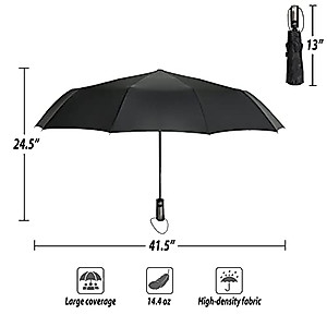 Folding Umbrella Automatic Open and Close Umbrella Windproof Waterproof Umbrella for Rain Sun UV Compact Travel Umbrella Large Portable Car Umbrella Purse Tote Backpack Suitcase Umbrella for Men Women Black