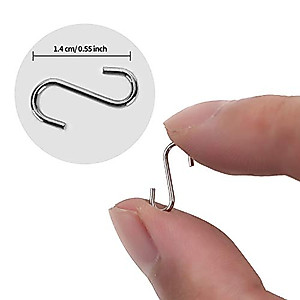 Senkary 100 Pieces 0.55 Inch Length Mini S Hooks Extra Small S Hooks Metal S-Shaped Hooks for Crafts, Jewelry and Hanging (Silver)