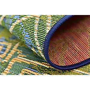 Unique Loom Modern Collection Abstract, Geometric, Spirals, Vintage, Indoor and Outdoor Area Rug, 2' 0" x 6' 0", Navy Blue/Green