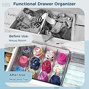 Varku Tie Organizer Box, 16-Cell Clear Tie Rack Organizer, Stackable Tie Display Rack, Drawer Closet Storage Bin with Lid, Storage Box for Ties