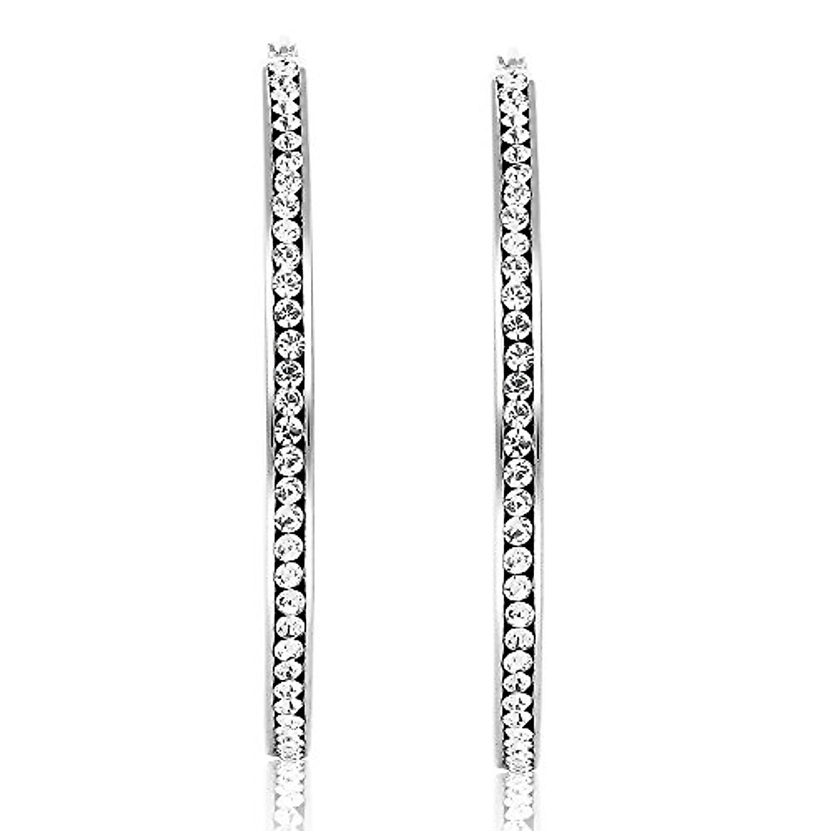 Gem Stone King 2 Inch Stunning Stainless Steel High Shine Inside-Out Hoop Earrings With CZ For Women