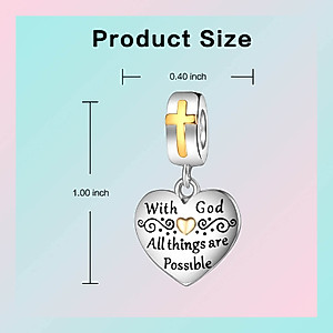 LUXILLA Cross Charm with God All Things are Possible Charm 925 Sterling Silver fits Bracelets Necklace Pendant Bead Charms Jewelry Gift for Women Family Friends