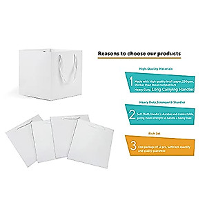 HUAPRINT Large White Paper Square Bags with Handles,12 Pack 12x12x12inch,Large Square Gift Bags,Shopping Merchandise Bags,Birthday,Goodie,Craft Retail,Candy,Cookie,Take Out Bags