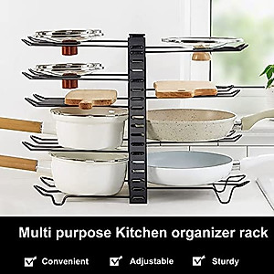 MDHAND Pot And Pan Organizer For Cabinet, Pot Lid Organizer With Adjustable 8 Dividers, Pot Organizer Rack For Under Cabinet, Pot Rack With 3 DIY Methods