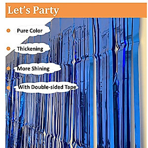 Vanujoy 3 Pack Blue Foil Fringe Backdrop Curtains Party Decoration - Tinsel Party Door Fringe Curtain Backdrop for Birthday Bachelorette Party Engagement Bridal Shower Graduation Decoration