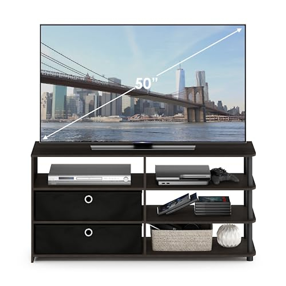 Furinno JAYA Simple Design TV Stand for up to 55-Inch with Bins, Walnut