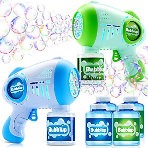 JOYIN 2 Packs Bubble Guns with 4 Bottles Bubble Solution, 10 Holes Light Up Automatic Bubble Machine Gun for Kids, Adults, Summer Toys, Easter Basket Stuffers, Birthday Gift, Bubbles Party Favors