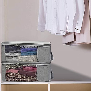 Foldable Storage Bag, Set of 2 Large Foldable Clothes Organizer 49 X 36 X 20 CM, Clear Window and Carry Handles, Great for Comforters,Blankets,Pillow,Bedding,with Sturdy Zipper,Clear Window (Grey)