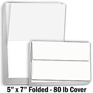 Hamilco Card Stock Folded Blank Cards with Envelopes 5x7 - Scored White Cardstock Paper 80lb Cover - 100 Pack